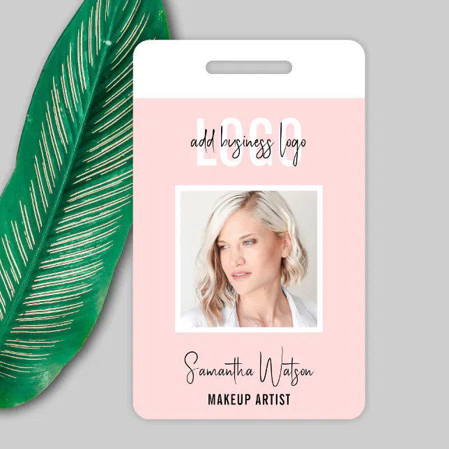 Blush Pink Feminine Logo Beauty Salon Photo ID Badge | Zazzle