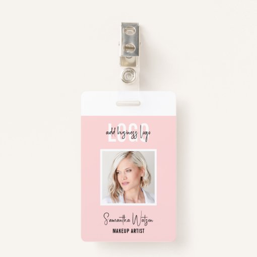 Blush Pink Feminine Logo Beauty Salon Photo ID Badge | Zazzle