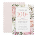 Blush Pink Floral 100th Birthday Party Invitation | Zazzle