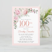 Blush Pink Floral 100th Birthday Party Invitation | Zazzle