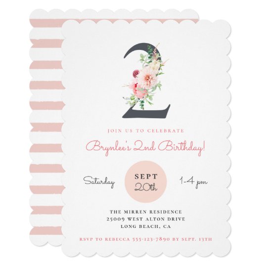 Blush Pink Floral 2nd Birthday Invitation | Zazzle.com