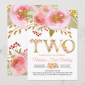 Blush pink Floral 2nd Birthday Invitation flowers | Zazzle