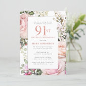 Blush Pink Floral 91st Birthday Party Invitation | Zazzle