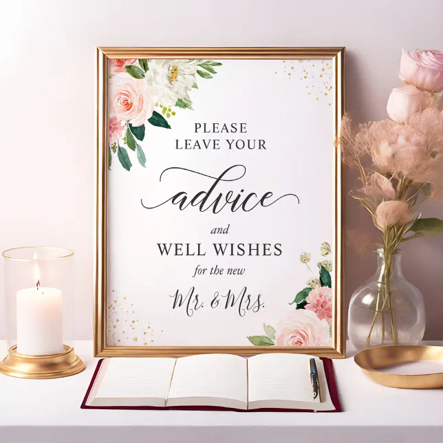 Blush Pink Floral Advice and Well Wishes Sign | Zazzle