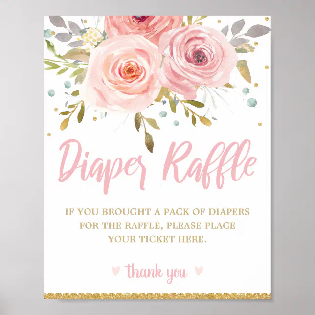 Blush Pink Floral Baby Shower Diaper Raffle Sign | Zazzle