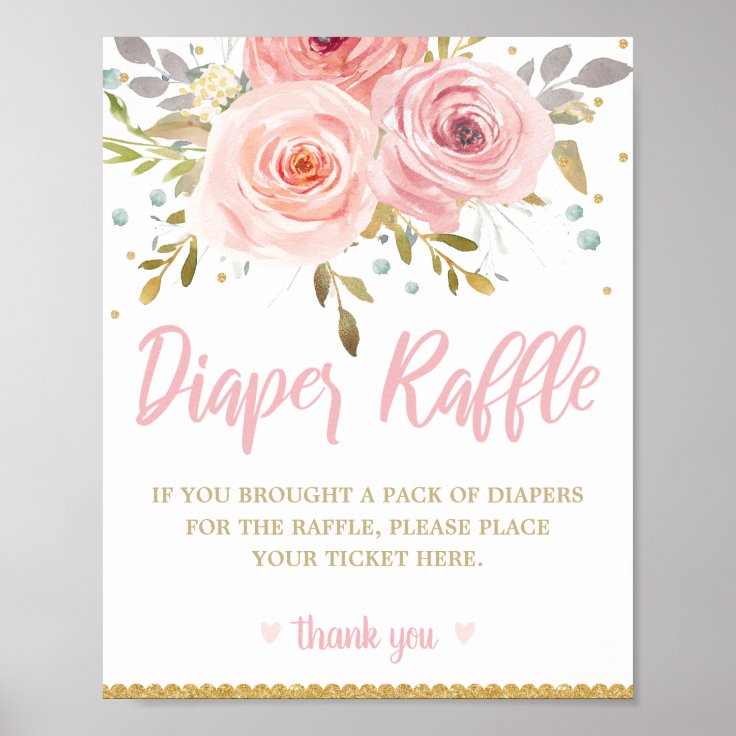 Blush Pink Floral Baby Shower Diaper Raffle Sign | Zazzle
