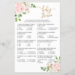 Blush pink floral baby trivia baby shower game | Zazzle