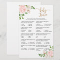 Blush pink floral baby trivia baby shower game | Zazzle