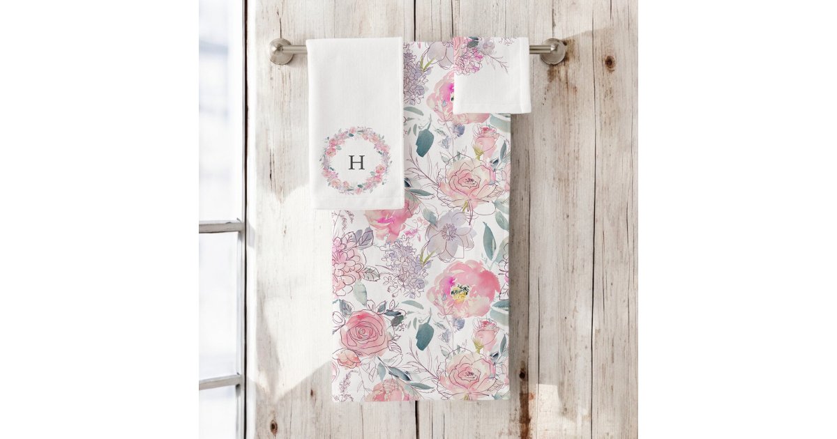 Blush Pink Floral Bath Towel Set | Zazzle