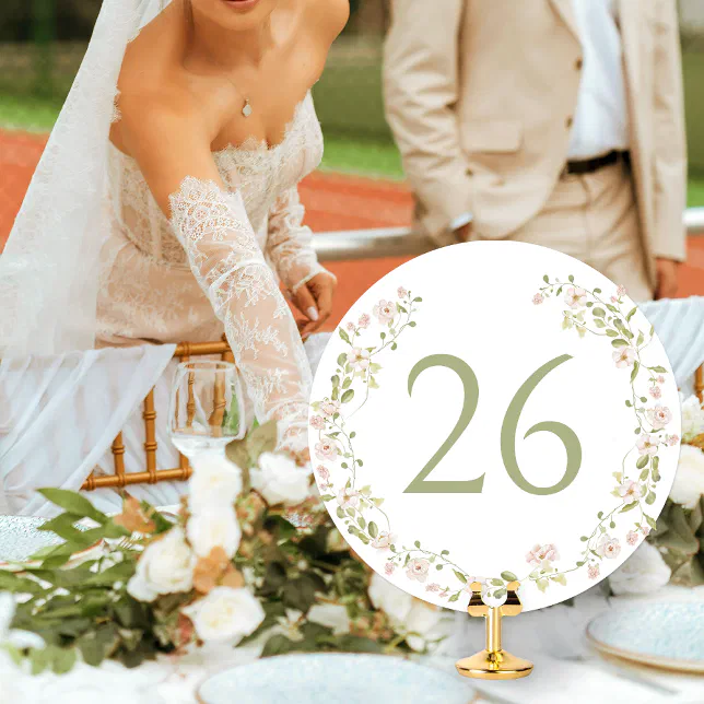 Blush Pink Floral Boho Wedding Circle Table Number | Zazzle