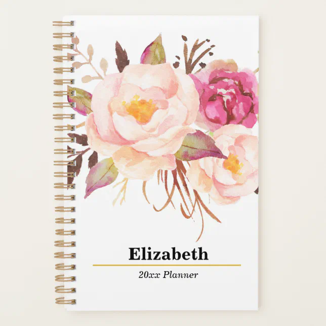 Blush Pink Floral Boho Yearly Monthly Weekly Plan Planner | Zazzle