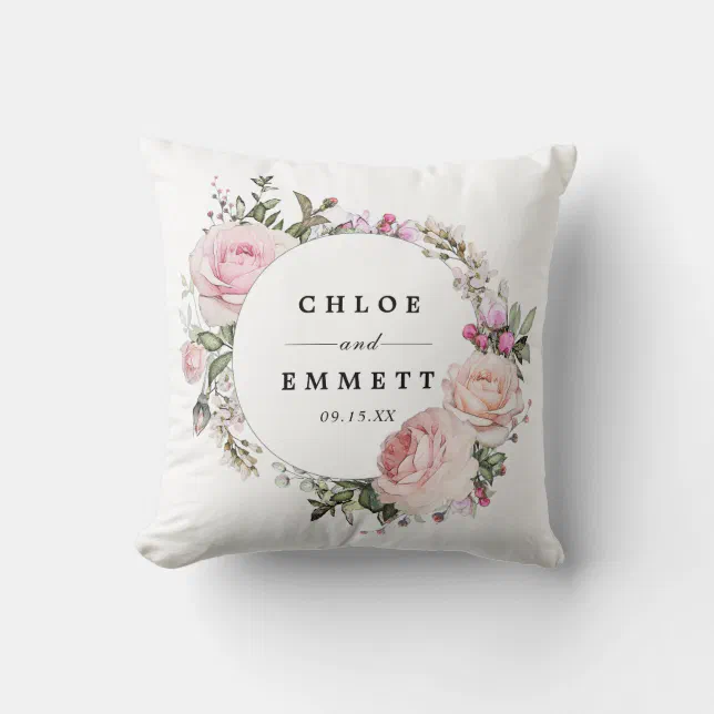Blush Pink Floral Bridal Wedding Throw Pillow | Zazzle