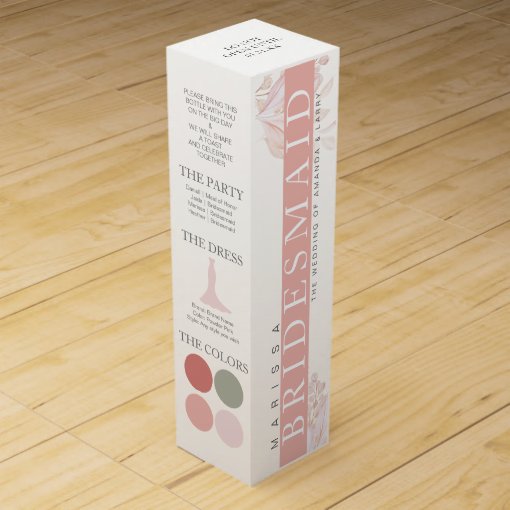 Blush Pink Floral Bridesmaid Details Wine Box | Zazzle