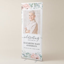 Blush Pink Floral Celebration of Life Photo Retractable Banner | Zazzle
