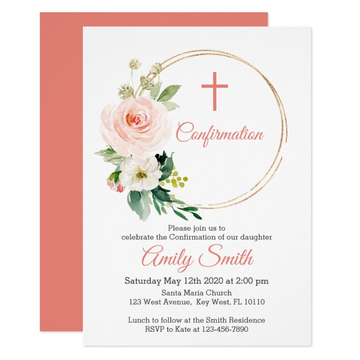 Blush Pink Floral Confirmation Invitation | Zazzle.com