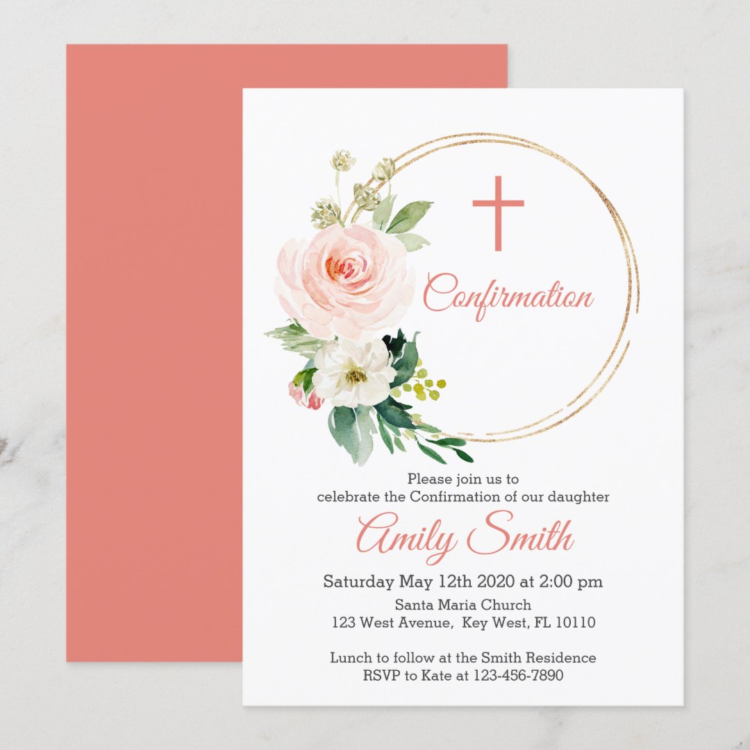 Blush Pink Floral Confirmation Invitation | Zazzle
