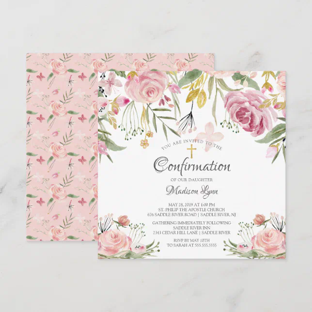 Blush Pink Floral Confirmation Invitation | Zazzle