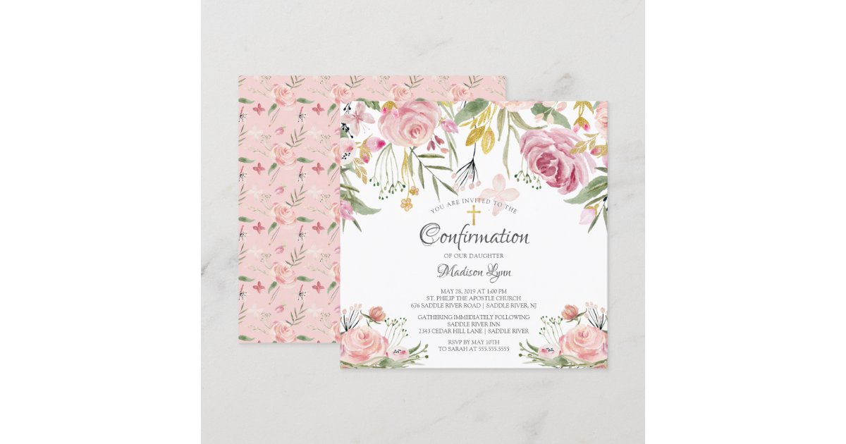 Blush Pink Floral Confirmation Invitation | Zazzle