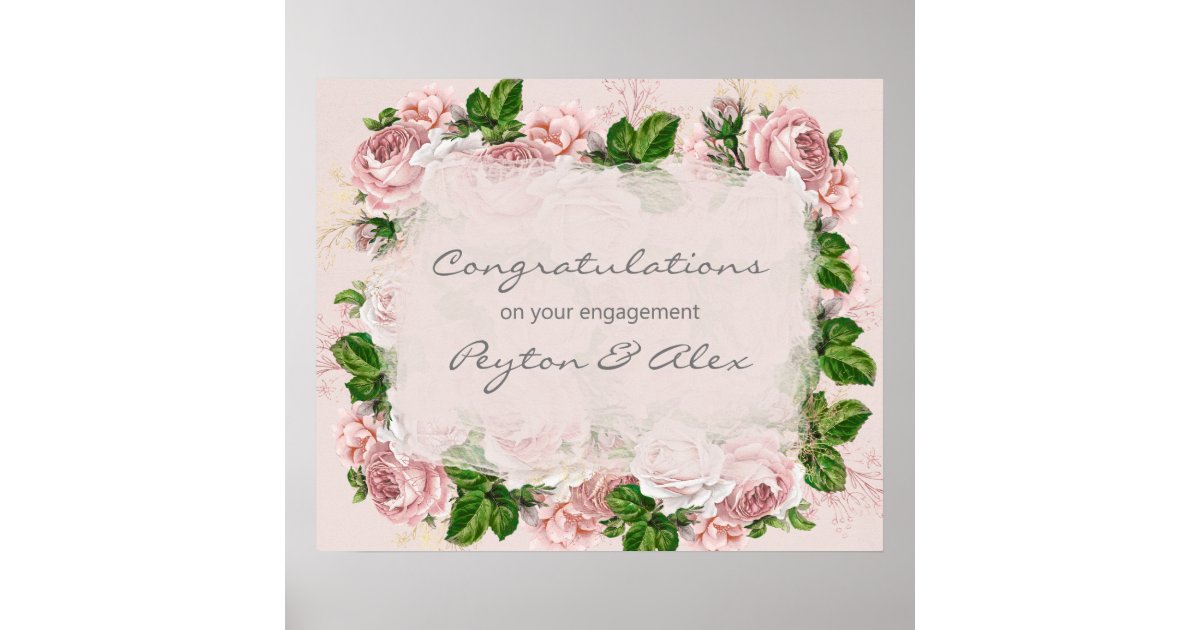 Blush Pink Floral Congratulations Engagement Poster | Zazzle