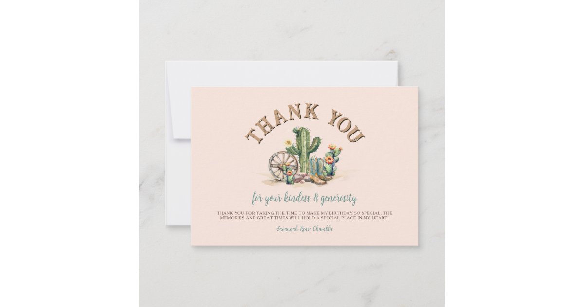 Blush Pink Floral Desert Cactus Thank You Cards | Zazzle