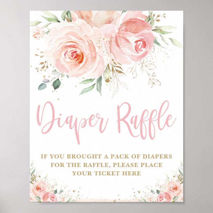 Blush Pink Floral Diaper Raffle Baby Shower Sign | Zazzle