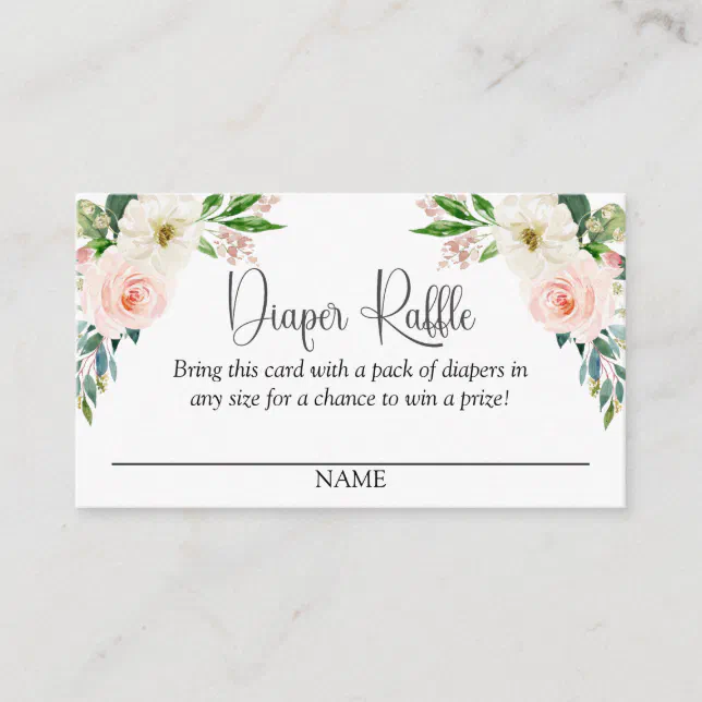 Blush Pink Floral Diaper Raffle Script Text Enclosure Card | Zazzle