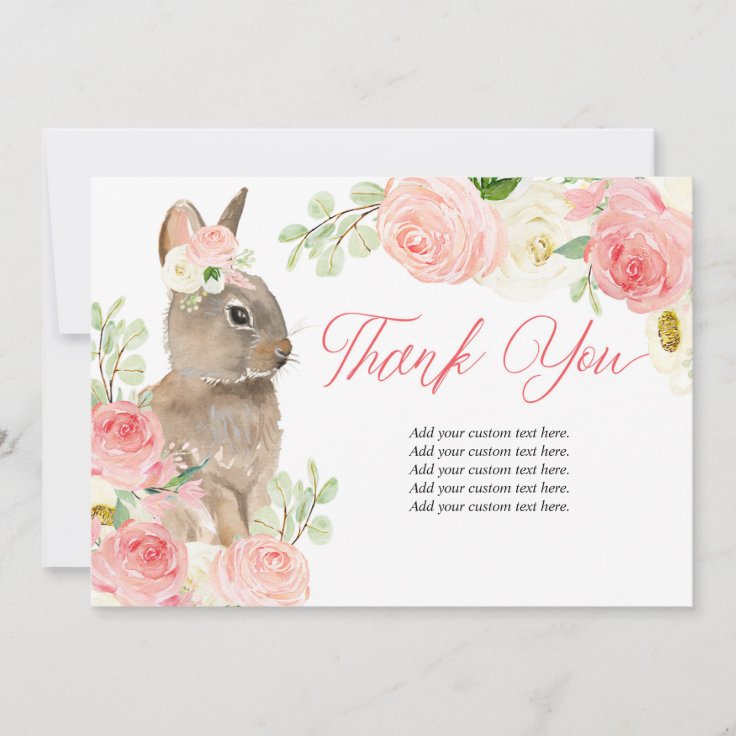 Blush pink floral easter bunny thank you card | Zazzle