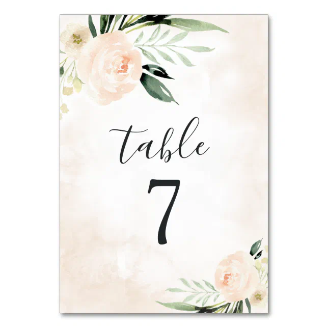 Blush Pink Floral Elegant Champagne Garden Wedding Table Number | Zazzle