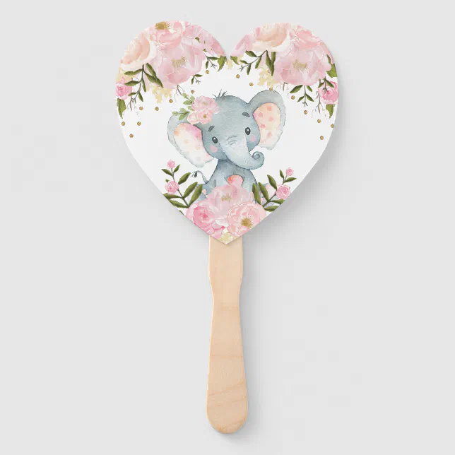 Blush Pink Floral Elephant Baby Shower Birthday Hand Fan | Zazzle