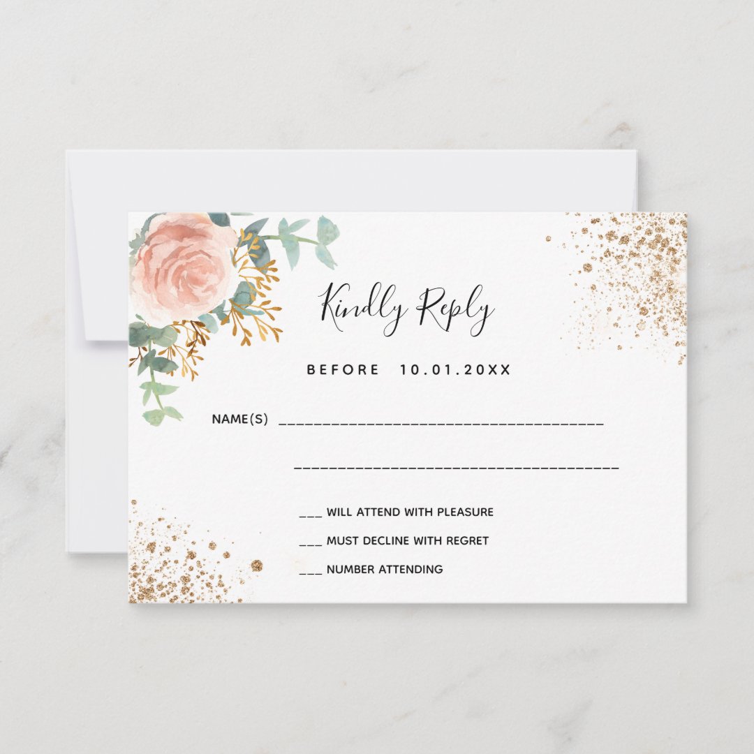 Blush pink floral eucalyptus baptism RSVP card | Zazzle