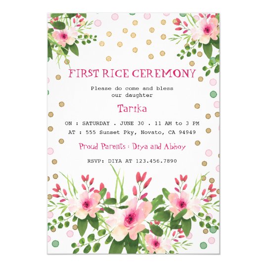 Blush Pink Floral First Rice Ceremony Annaprashan Invitation | Zazzle.com