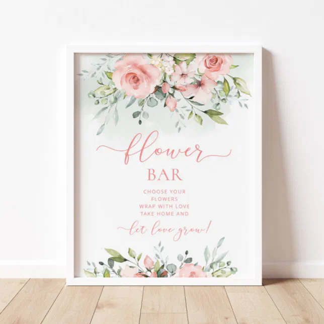 Blush pink floral flower bar poster | Zazzle