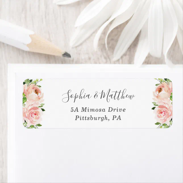 Blush Pink Floral Flowers Greenery Wedding Label | Zazzle
