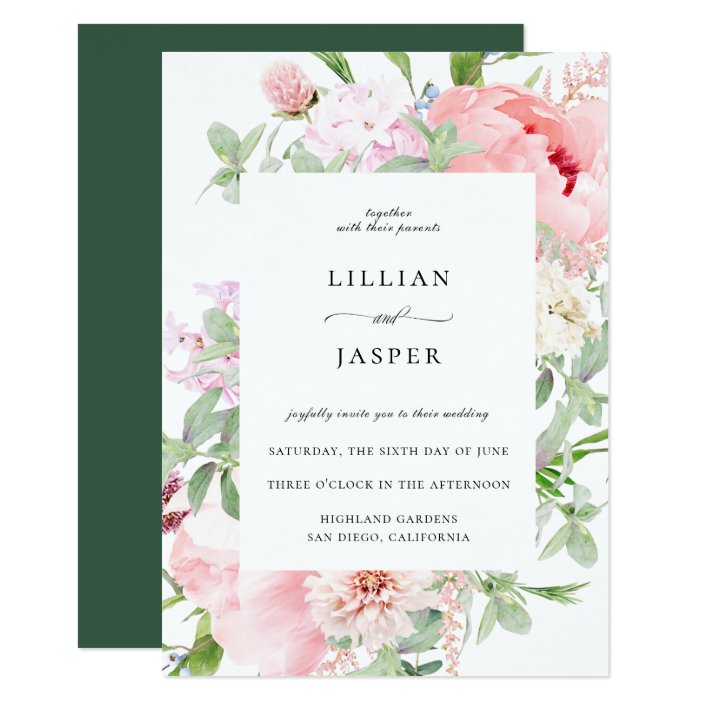 Blush Pink Floral Frame Wedding Invitation | Zazzle.com
