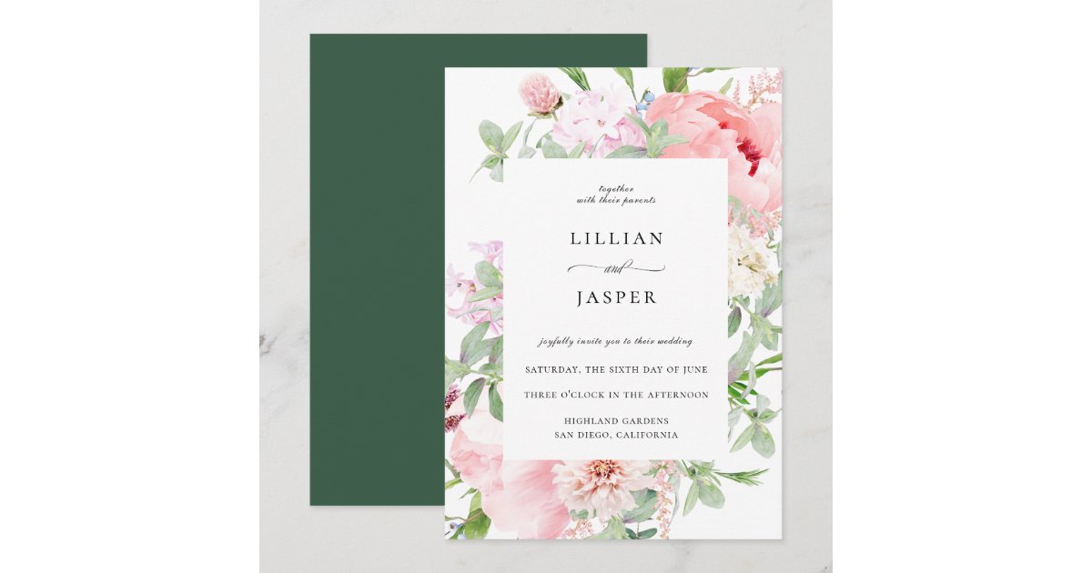 Blush Pink Floral Frame Wedding Invitation | Zazzle