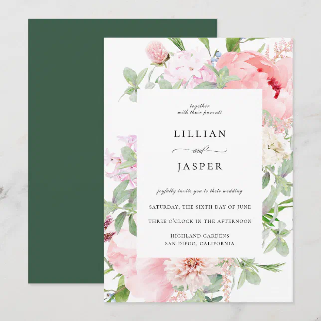 Blush Pink Floral Frame Wedding Invitation | Zazzle
