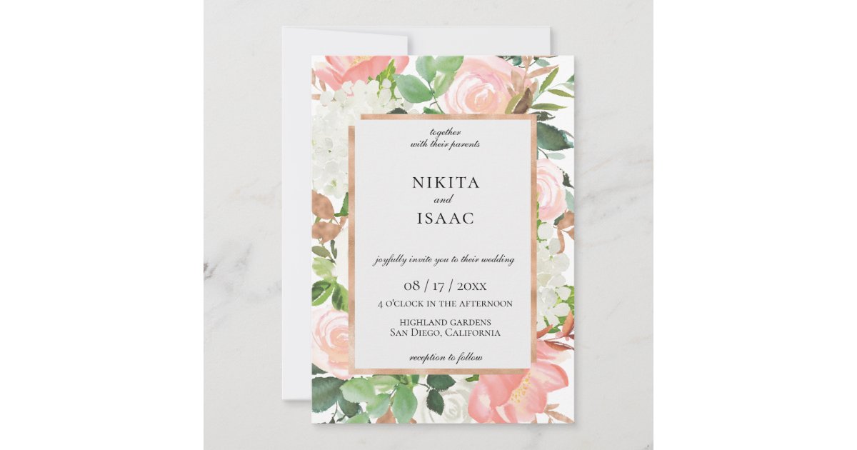 Blush Pink Floral Frame Wedding Invitation | Zazzle