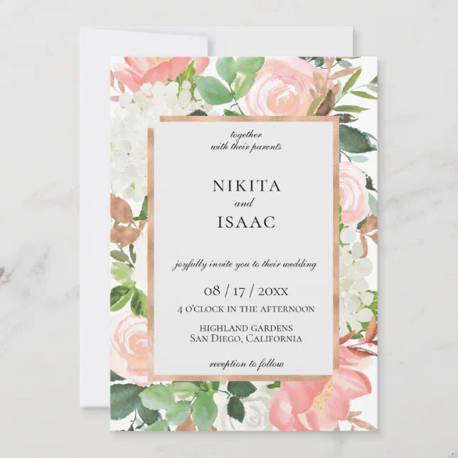 Blush Pink Floral Frame Wedding Invitation | Zazzle