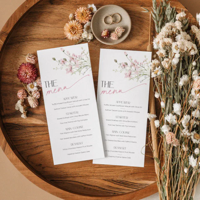 Blush Pink Floral Garden Bridal Shower Menu Card | Zazzle