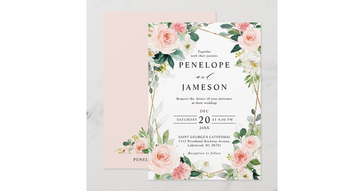 Blush Pink Floral Geometric Botanical Wedding Invi Invitation | Zazzle