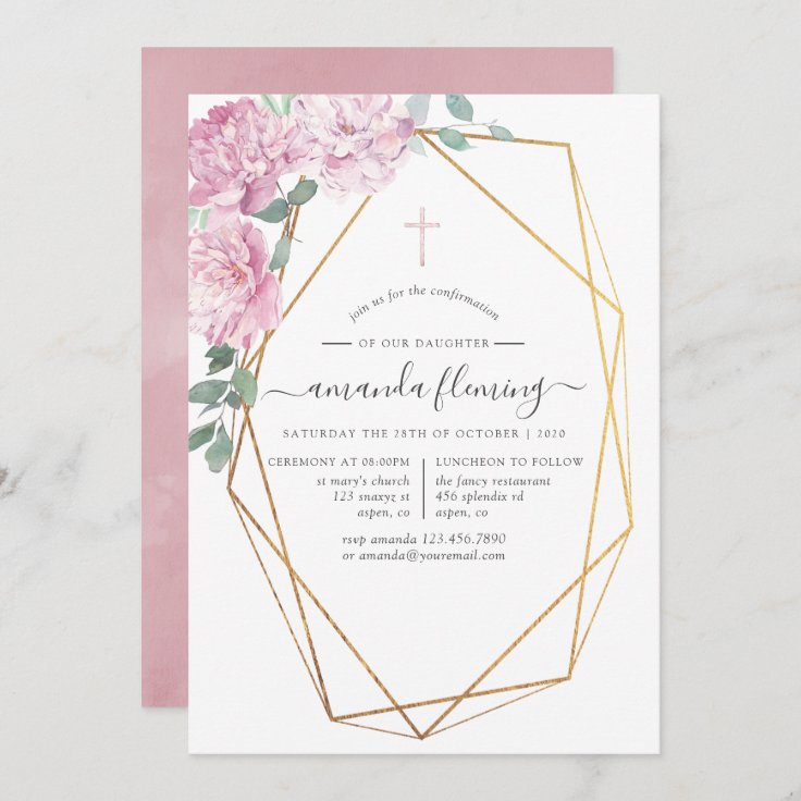 Blush Pink Floral Geometric Confirmation Invitation | Zazzle