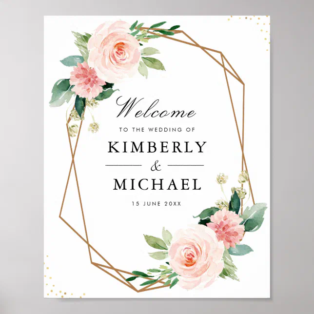 blush pink floral geometric wedding sign | Zazzle