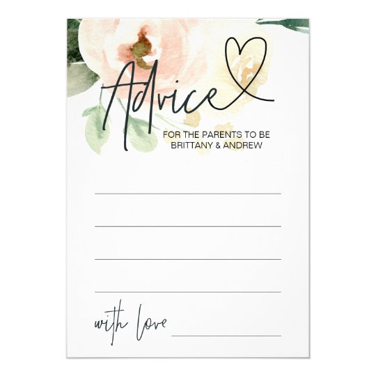 Blush Pink Floral Girl Baby Shower Advice Card | Zazzle.com