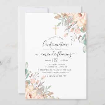 Blush Pink Floral Girl Confirmation Invitation | Zazzle