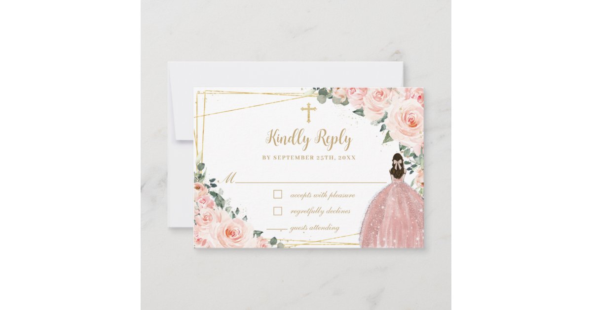 Blush Pink Floral Gold Baptism Christening Reply RSVP Card | Zazzle