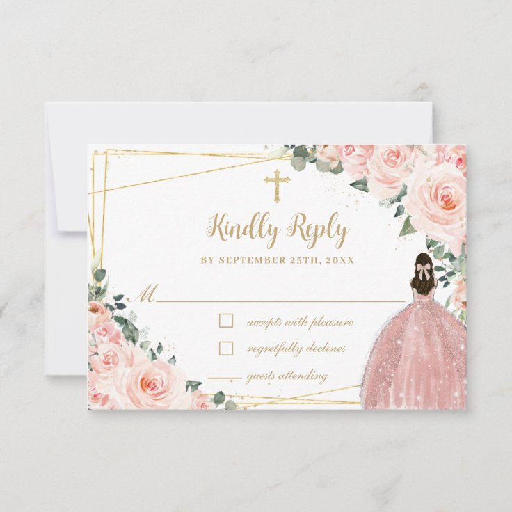 Blush Pink Floral Gold Baptism Christening Reply RSVP Card | Zazzle