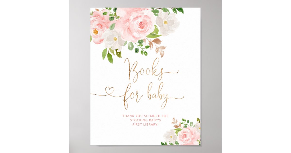 Blush pink floral gold foil Books for baby Poster | Zazzle