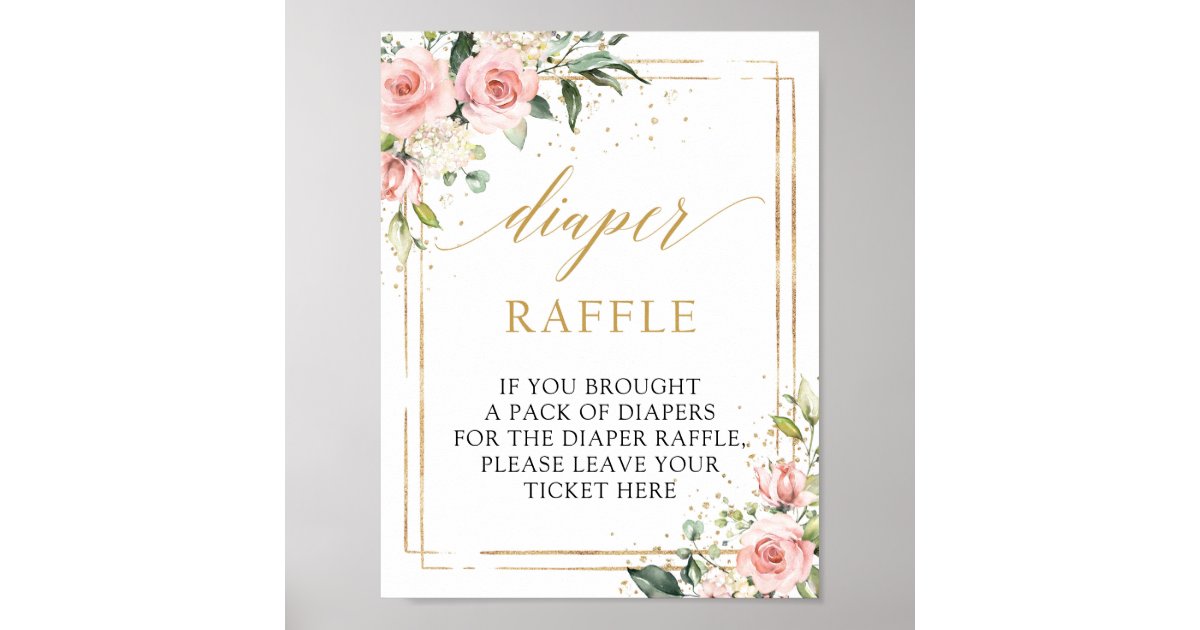 Blush pink floral gold geometric Diaper Raffle Poster | Zazzle