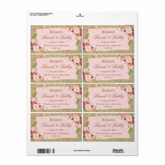 Blush Pink Floral Gold Glitter Brunch & Bubbly Label | Zazzle