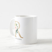 Blush Pink Floral & Gold Letter R Monogram Coffee Mug | Zazzle